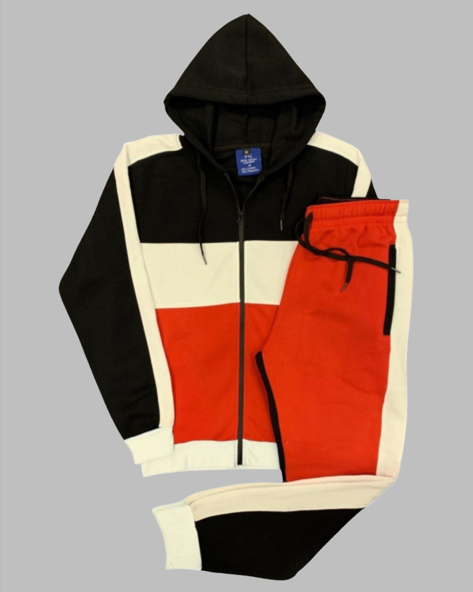 Mens' Jogger Sweatsuit 2-Piece Color Block Sweat jacket Sweatpants Fle ...