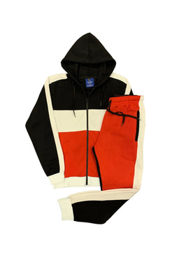 Mens' Jogger Sweatsuit 2-Piece Color Block Sweat jacket Sweatpants Fle ...