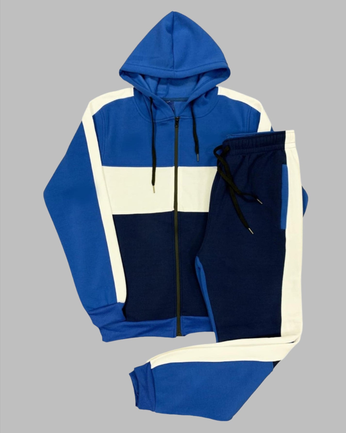 Mens' Jogger Sweatsuit 2-Piece Color Block Sweat jacket Sweatpants Fle ...