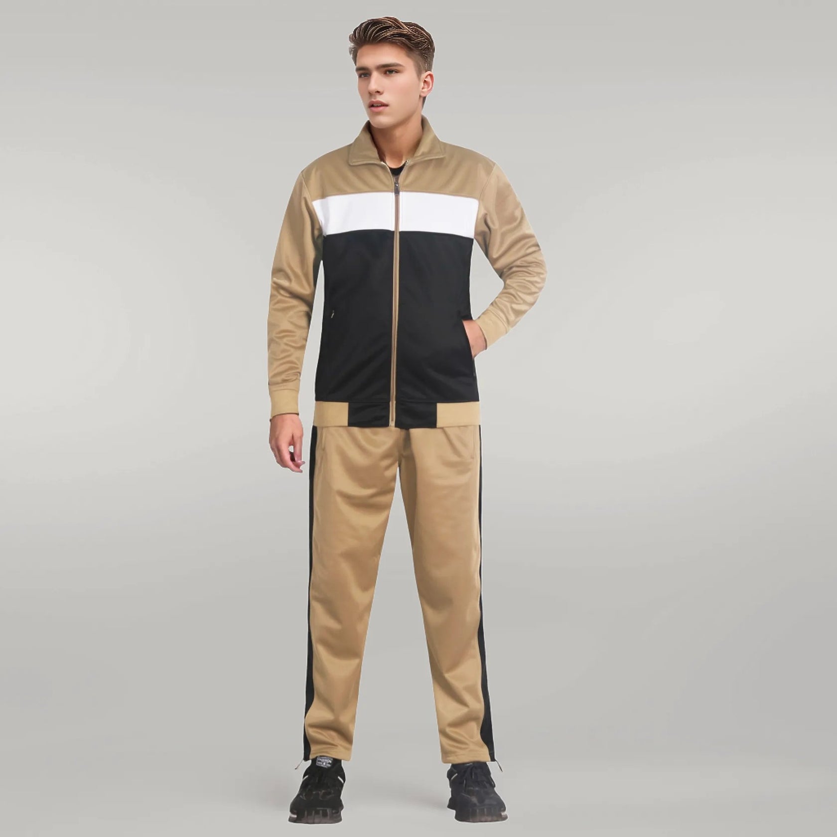 Men’s 2-Piece Tracksuit Traditional Coral Blocks Active Track Jacket a ...