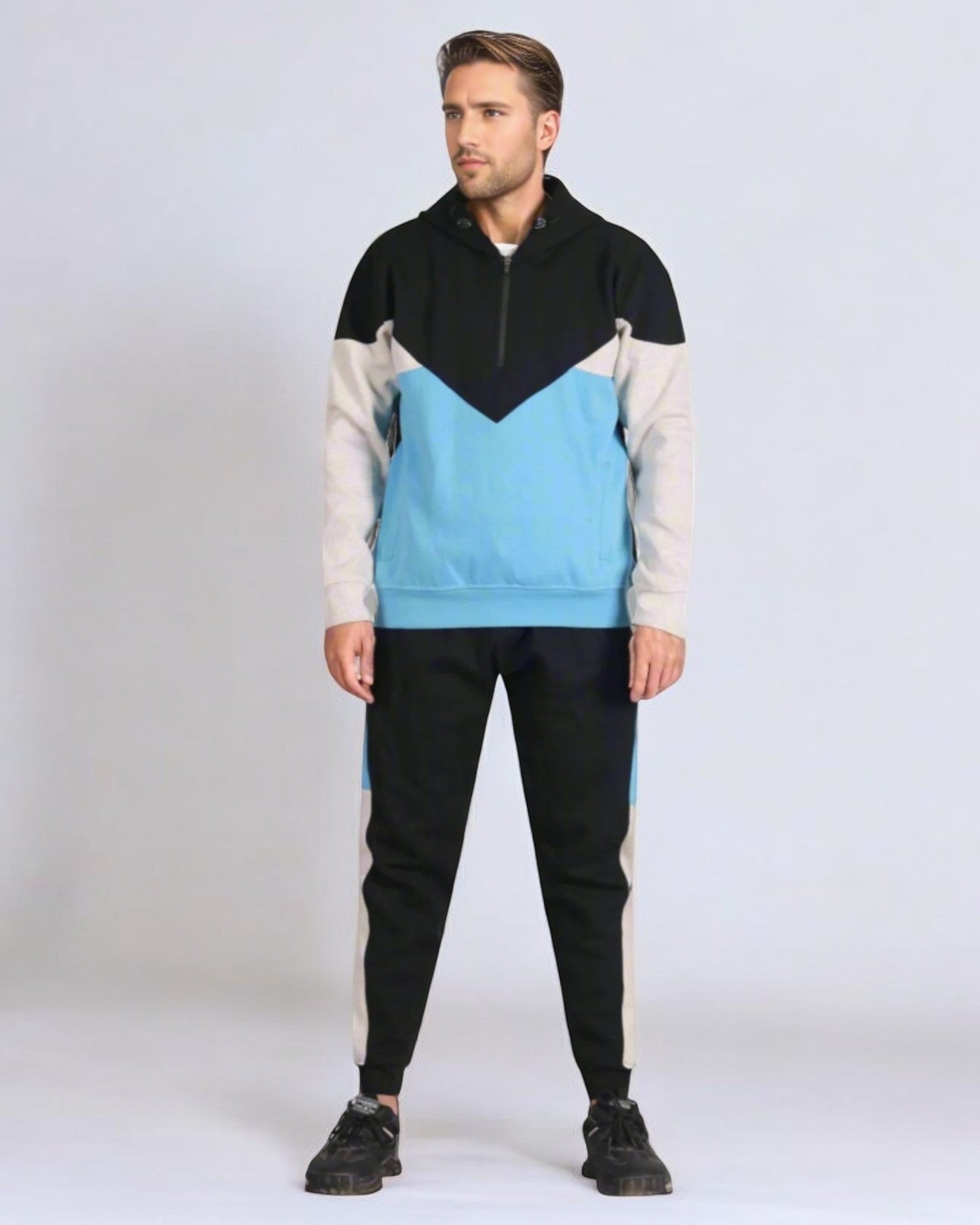 Men’s 2-Piece Quarter Zip Fleece Hoodie Sports Fleece Sweatsuit Heavy ...